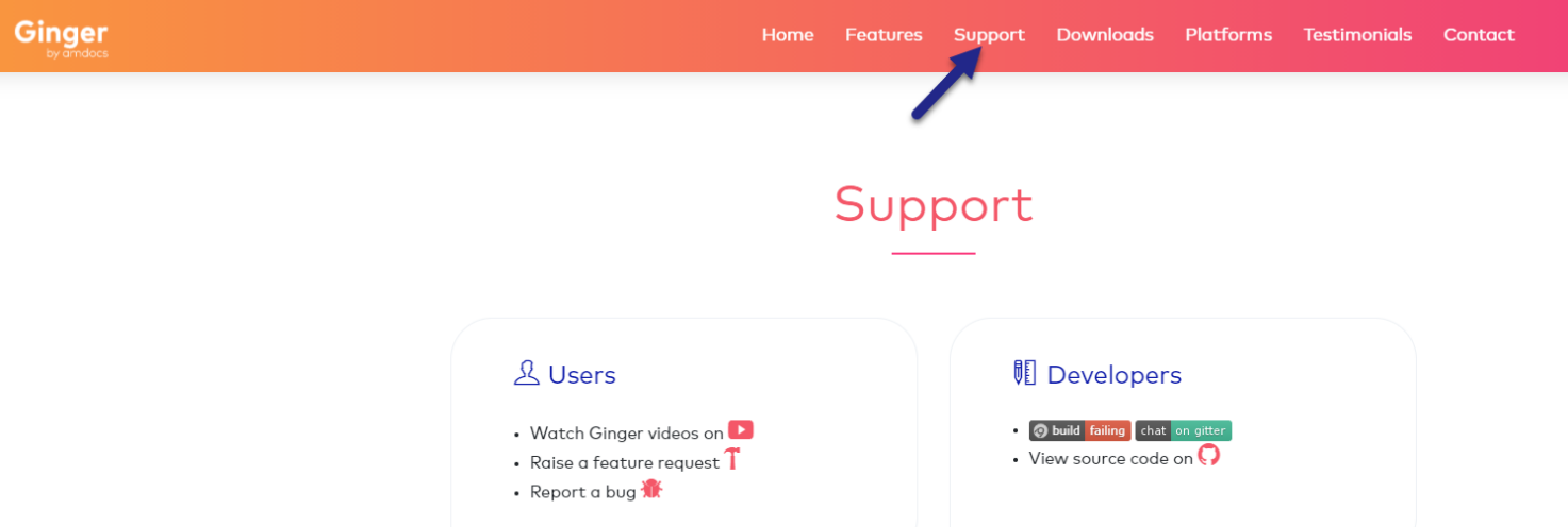 Ginger Support Overview
