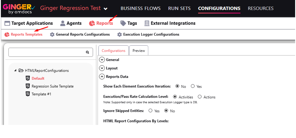 Ginger Configurations Tab Overview